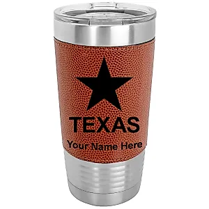 LaserGram 20oz Vacuum Insulated Tumbler Mug, Flag of Texas, Personalized Engraving Included (Faux Leather, Basketball Style)