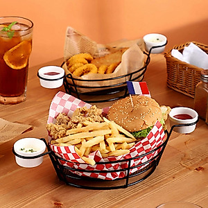 Cabilock Stainless Fried Chicken Display Rack Steel French Fries Basket Food Frying Basket French Fries Container Snack Serving Plate with 2 Dipping Fry Basket Cup Fried Chicken Basket (Black)