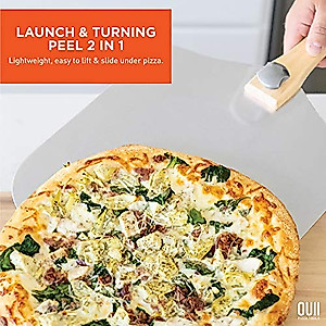 OUII Pizza Peel Aluminum Metal Pizza Paddle - 12 x 14 inch. Pizza Cutter Rocker 14'' Blade Pizza Spatula for Pizza Stone, Pizza Oven Accessories. Pastry, Dough, Bread Peel and Rocker Knife Pizza Tools