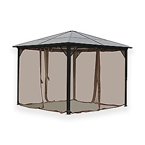 Garden lucky Replacement Gazebo Mosquito Netting 4 Panels for Patio Garden Backyard (10'x10', Khaki, Only Netting)