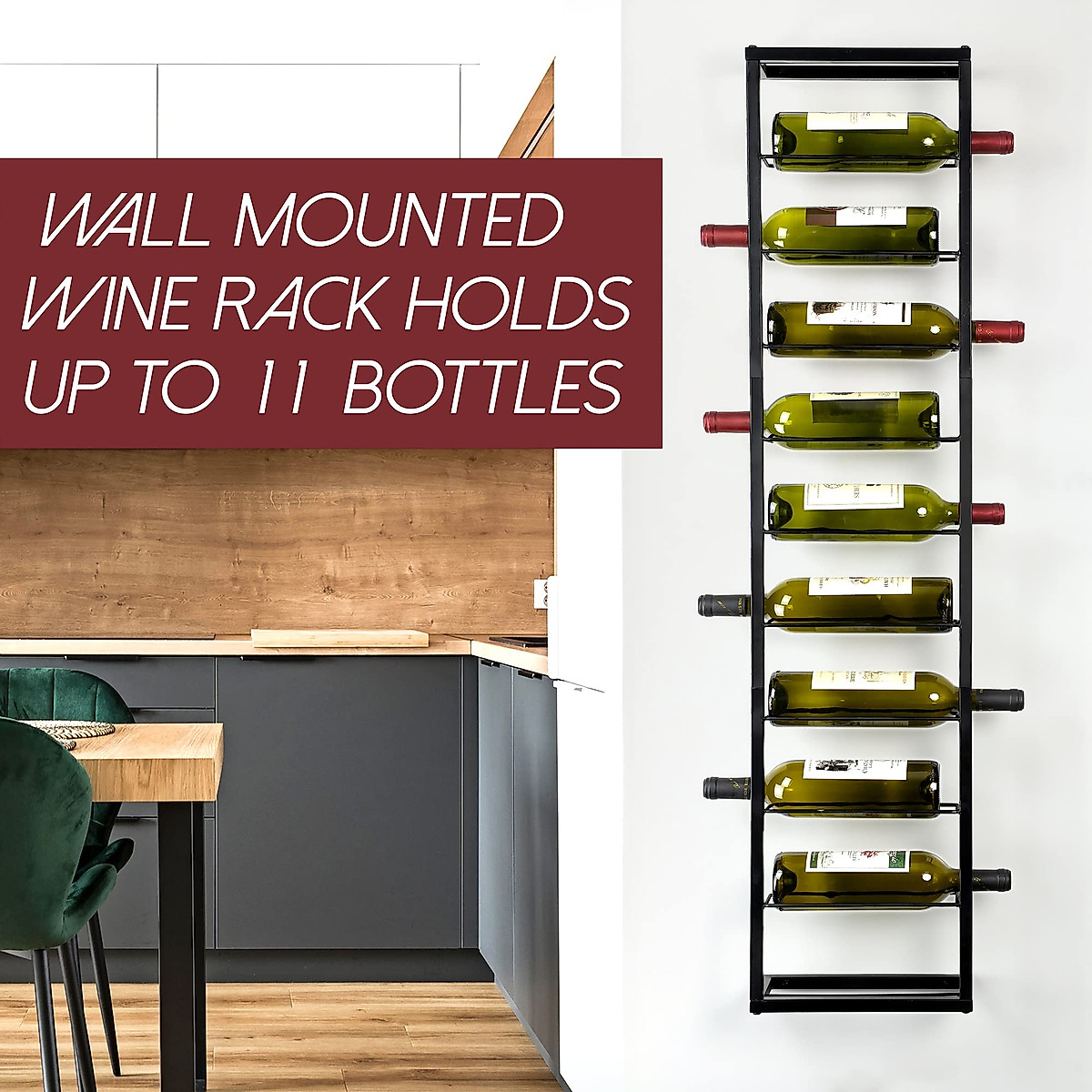 Wall Mount Wine Rack Holder for 10 Wine Bottles （Iron/4ft） Morden Wine Rack Organizer Wine Storage Display Holder for Kitchen Dining Room Bar
