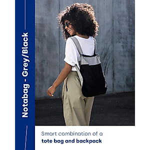Notabag Original 2 in 1 Backpack and Bag (Grey/Black) – Backpack waterproof – reusable grocery bags foldable – clever design for more flexibility – backpack waterproof – grocery tote bag