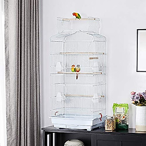 Yaheetech 41'' Open Top Medium Size Quaker Parrot Bird Cage Cockatiel Indian Ring Neck Sun Parakeet Green Cheek Conures Lovebird Budgie Canary Finch Parrotlet Bird Cage, White