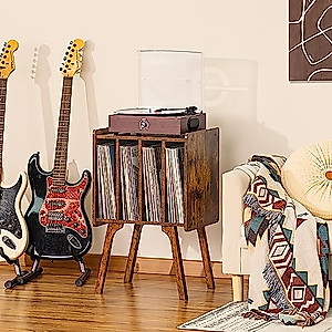 LELELINKY Record Player Stand, Brown Record Storage Table with 4 Cabinet Up to 100 Albums (Patented)