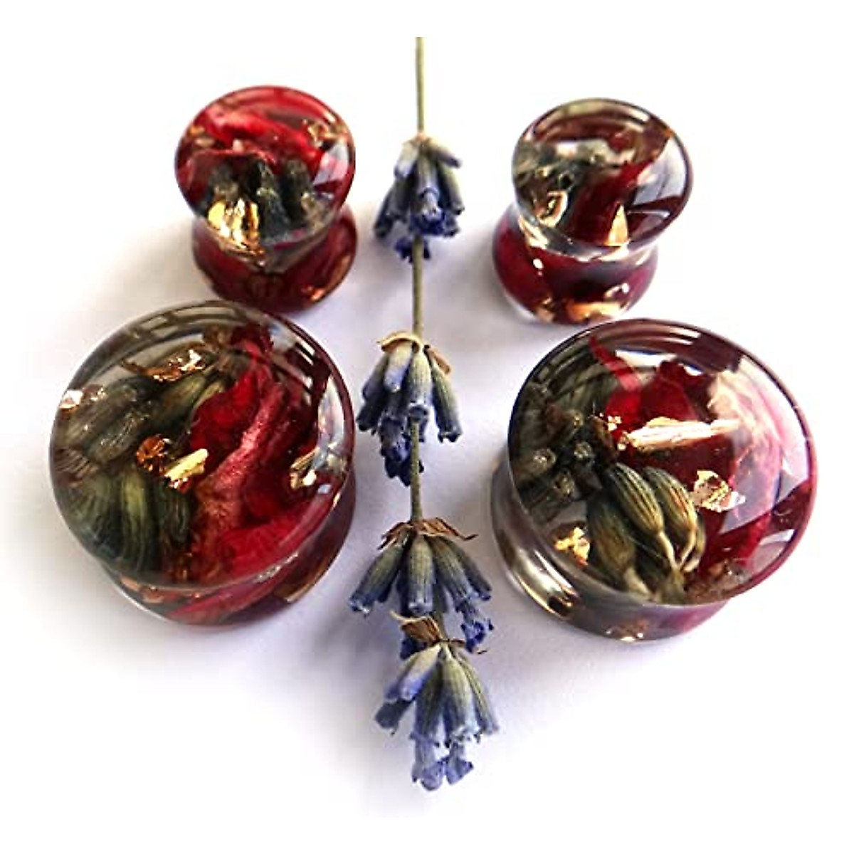 ETERNIADA Rose and Lavender ear plugs Wedding gauges 00g plugs 2g earrings Rose gauges 0g tunnels 2 inch plugs Resin gauges Real flower plugs Floral gauges (00g / 10mm / 3/8" / PAIR)