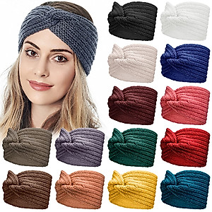 Canlierr 15 Pieces Warm Winter Headband for Women Soft Knit Hair Wrap Ear Warmers Crochet Head Wrap