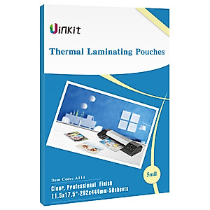 Uinkit Hot Thermal Laminating Pouches 5Mil Thick for Extra Protection 11.5x17.5 inches Laminating Sheets for Sealed 11x17inches Document and Photo 50 Pack A3 Menu Taloid Size