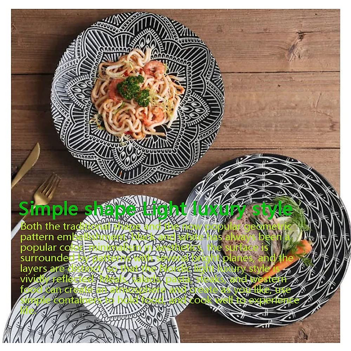 MAXLYA Bone China Plate, Japanese Set Tableware Straw Hat Western Food Plate Creative Embossed Fish Plate Pasta Plate Dessert Plate, Stackable & Dishwasher Safe (Set of 4/8'')