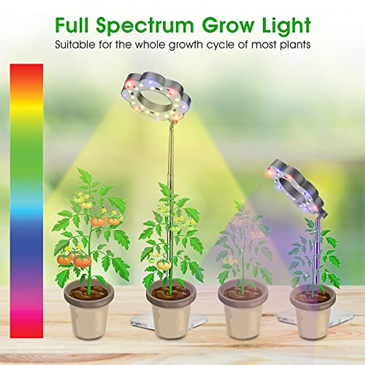 Grow Lights for Indoor Plants, Full Spectrum Plant Lights for Indoor Growing, Height Adjustable Led Halo Grow Light with Base, Growing Lamp with Automatic Timer, 10-Level Dimmable for Indoor Garden