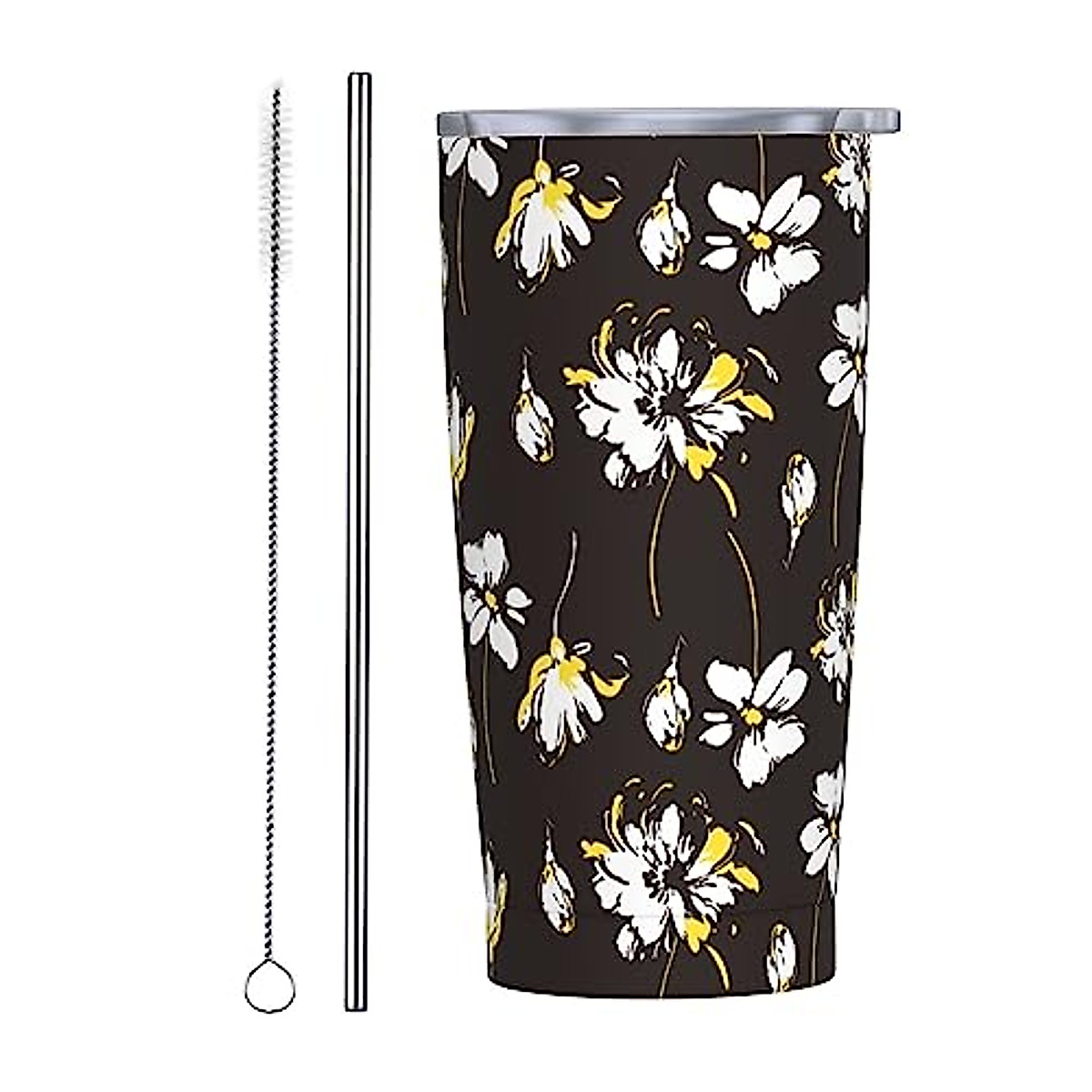 DLUCCA 20oz Insulated Coffee Tumbler With Straw Stainless Steel Swig Tumblers,Travel Mugs Insulated For Hot And Cold,Reusable Thermal Water Bottle Cup For Car Camping Exercise（Golden Floral ）