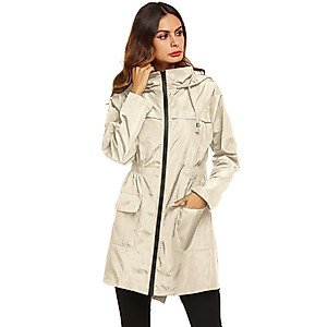 LOMON Womens Lightweight Raincoat Hooded Waterproof Active Outdoor Quick Dry Rain Jacket Beige M