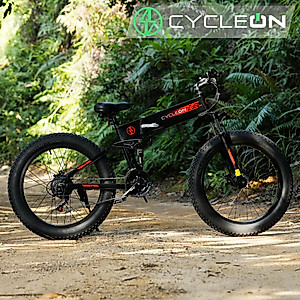 CycleOn Electric Bike for Adults: Valley Ride 750W Electric Bike 48V 10Ah Battery, 26'' Fat Tire Electric Bike Dual Shock Absorber, 7-Speed Electric Bicycles for Commute Mountain Beach Snow, Red