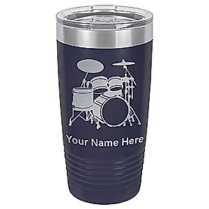 LaserGram 20oz Vacuum Insulated Tumbler Mug, Drum Set, Personalized Engraving Included (Navy Blue)