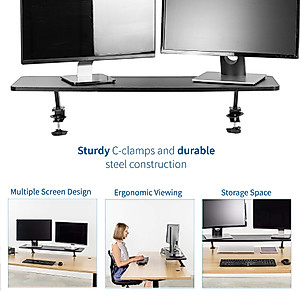 VIVO Black Clamp-on Large 40 inch Ergonomic Desk Shelf, Dual Computer Monitor and Laptop Riser Stand - Desk Organizer for 2 Screens STAND-SHELF40B