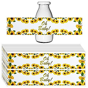 40 Pieces Sunflower Baby Shower Water Bottle Labels Floral Water Bottle Labels Waterproof Sunflower Bottle Sticker Labels for Baby Shower Gender Reveal Birthday Baby Sprinkle Party Decoration Supplies