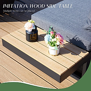 LUXOAK 3-Piece Patio Furniture Sets, Outdoor Aluminum Furniture Sofa, with Wood Side Table & Washable Cushions（Adjustable Backrest）