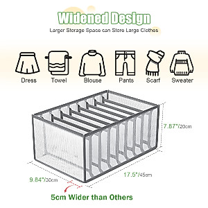 KOTHER Wardrobe Clothes Organizer - Widen 9 Grids Pants Jeans Organizer for Closet Drawer - Clothing Organizer for Shirts Sweater T-Shirt Folded Clothes (X Large-2PCS)