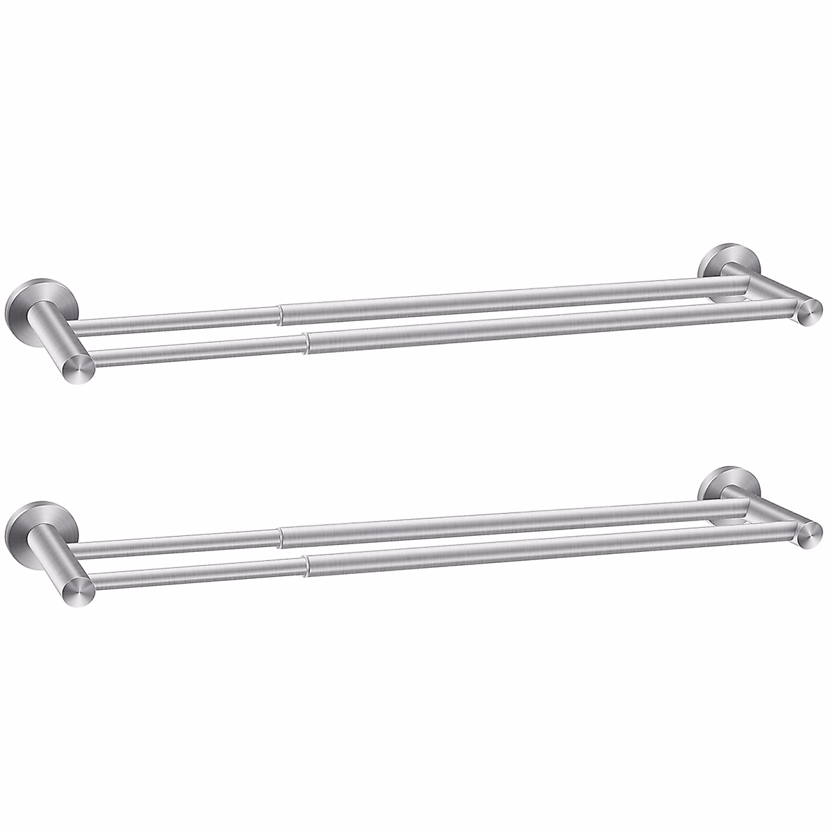 2PCS Double Adjustable Brushed Nickel Towel Bar 17 to 27 Inch, SUS304 Stainless Steel Towel Rack Wall Mounted