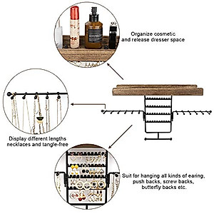 Jewelry Organizer Wall Mounted Rotating Jewelry Holder Hanging Storage Display for Necklaces Bracelet Earring Ring (Carbonized Black)