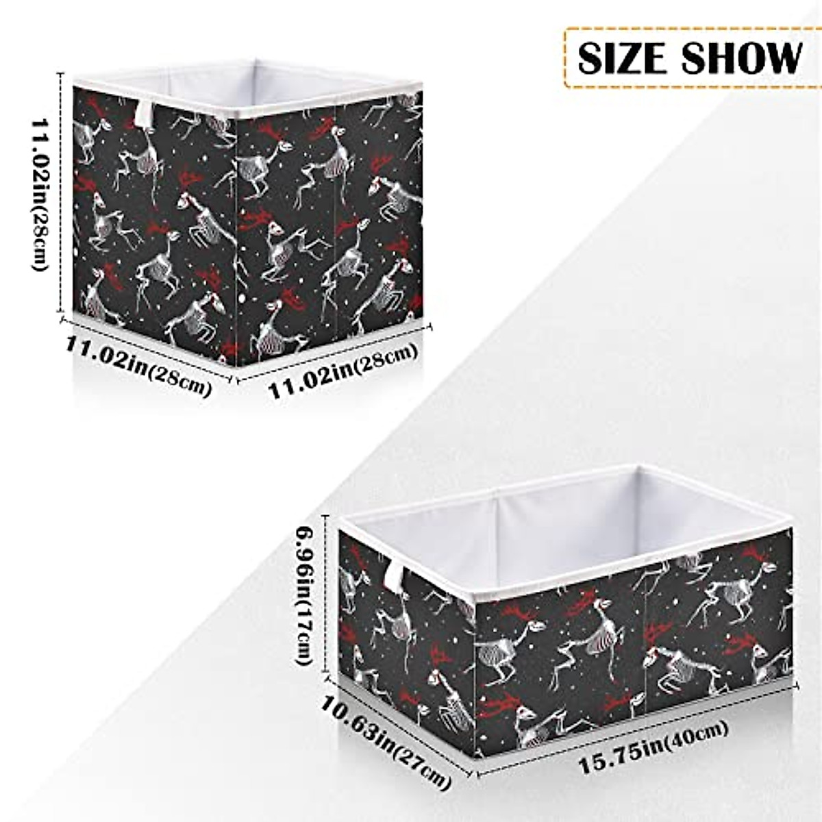 Ollabaky Christmas Deer Skeleton Skull Cube Storage Bin Closet Fabric Storage Cube Foldable Basket Box Clothes Organizer for Shelves, Nursery Storage Toy Bin-S