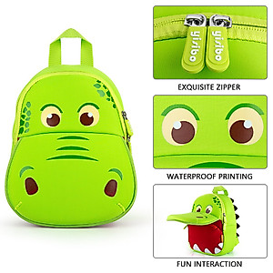 yisibo Dinosaur Backpack Toddler Backpack for Boys Girls Waterproof Preschool Travel Kids Bookbag Backpack for 2-7 Years(Green)