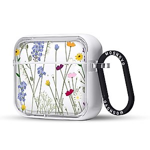 MOSNOVO Case for Airpods 3rd, Protective Clear Case with Shockproof Dual Layer Hard Luxe Metal Ring Designed for AirPods 3rd Generation - Floral Garden