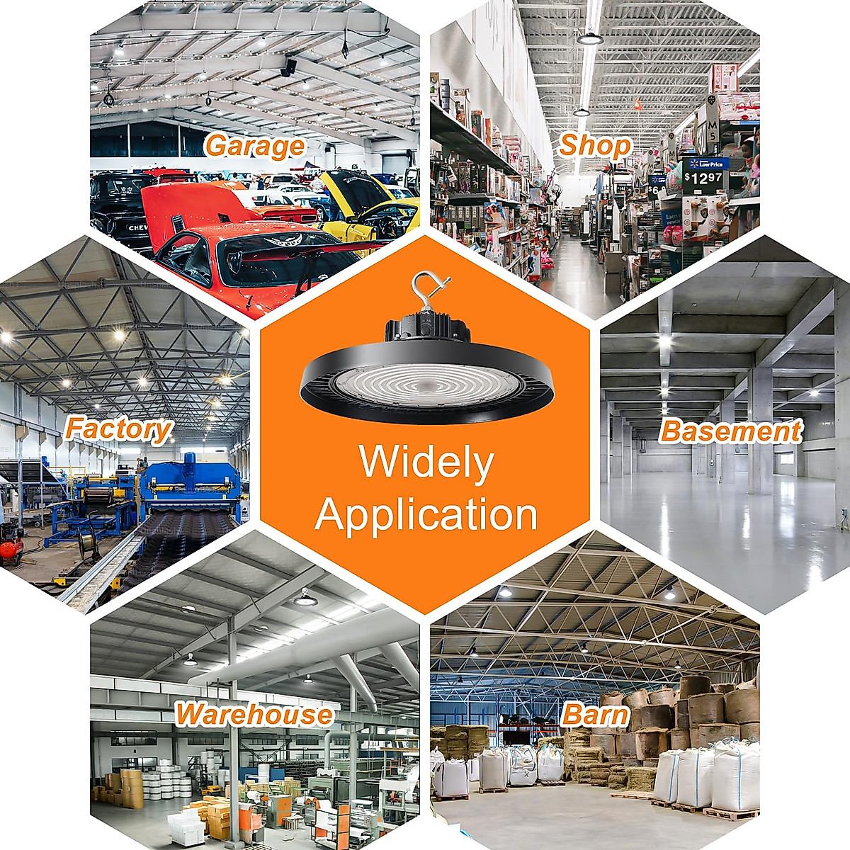 480V UFO LED High Bay Light 150W 120W 100W Adjustable, 5000K Daylight High Bay LED Shop Lights (500W MH/HPS Equiv.), 0-10V Dimmable Commercial Bay Lighting for Warehouse Factory, IP65 AC 277-480V