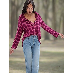 GAP Womens Drapey Flannel Button Down Shirt, Pink Plaid, Medium US