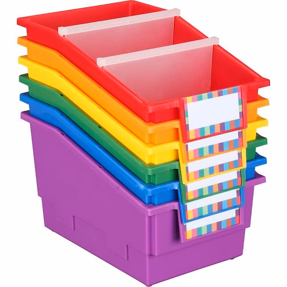 Really Good Stuff Chapter Book Library Bins with Dividers, 8¾" x 13½" x 7¾" - 6 Pack, Group Color | Plastic Shelf Bin Organizer for Classroom Library, Book Organization, Documents, Files, Magazines