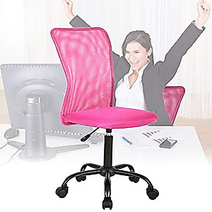 Best Home Product Ergonomic Mesh Office Chair No Arms, Desk Chairs Back Support for Girls Room, Middle Back Rolling Computer Chair, Adjustable Height Task Swivel Chair Pink