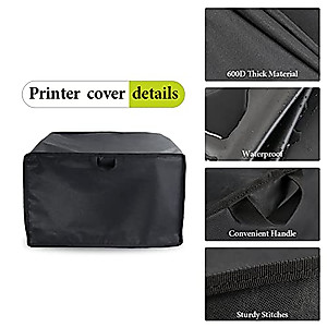 TwoPone Printer Dust Cover for HP/Epson/Canon/Brother Wireless Printers, 20x16x12 Inch Universal Case Protector for Printers, 600D Waterproof Black Printer Covers