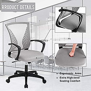 Ergonomic Adjustable Office Chair Desk Chair Mesh Computer Chair Swivel Mesh Chair Mid Back with Lumbar Support&Armrests,Executive Task Chair Rolling Swivel Chair for Work Gaming Home(Grey)