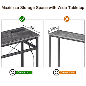 VECELO 71 inches Narrow Console Sofa Table Behind Couch with Power Outlet and USB Ports, 12'' Skinny Long Charging Stations for Entryway, Living Room, Foyer, Dark Grey