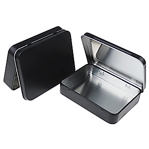 12 Pieces Rectangular Metal Empty Hinged Tins Containers Basic Necessities Home Storage Organizer Mini Box Set, 4.5 x 3.3 x 0.87 inches (Black)