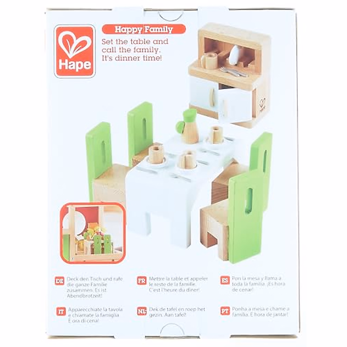 Hape Wooden Doll House Furniture Dining Room Set with Accessories| 1:12 Scales Miniature Dollhouse Furniture