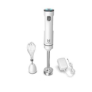 Cordless Hand Blender, UTALENT Variable Speed Immersion Blender handheld Rechargeable, with Fast Charger, Egg Whisk, for Smoothies, Milkshakes, Hummus and Soups – White