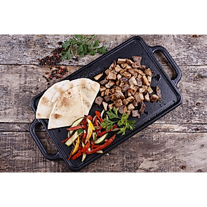 Victoria Rectangular Cast Iron Griddle. Double Burner Griddle, Reversible Griddle Grill, 13 x 8.5 Inch, Seasoned with 100% Kosher Certified Non-GMO Flaxseed Oil, Model: GDL-189
