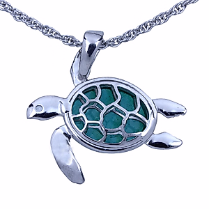 NAUTORA Green Sea Turtle Necklace Crafted in Sterling Silver and Green Vitreous Enamel with an 18 Inch Chain