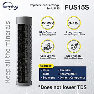 iSpring US15SD Direct-Connect Under Sink Water Filter System, High Capacity Filtration, Fit Kitchen and Bathroom Faucets, Reduces Lead and Chlorine, 10" x 2.5", Black