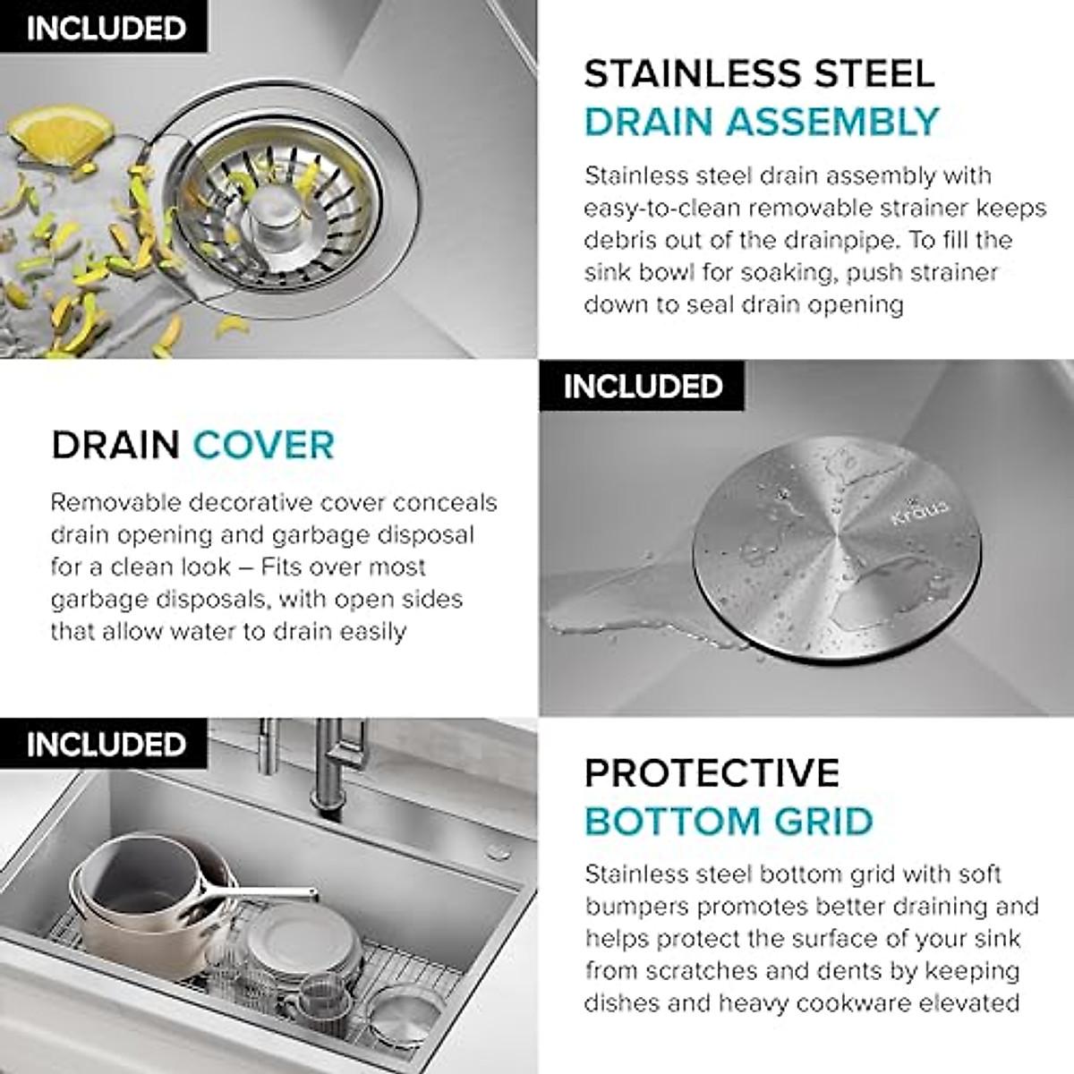KRAUS KWT310-30 Kore Workstation 30-inch Drop-In 16 Gauge Single Bowl Stainless Steel Kitchen Sink with Integrated Ledge and Accessories (Pack of 5)