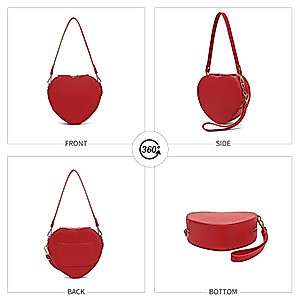 Cute Heart Purse for Women Girls Vegan Leather Crossbody Satchels Shoulder Handbag With Wrist Strap (Red)