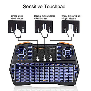 GTMEDIA 2.4G Mini Wireless Keyboard with Touchpad, USB Rechargeable Backlit QWERTY Keypad Remote Controller 92 Keys Gaming Mouse Combo for Laptop/Smart TV