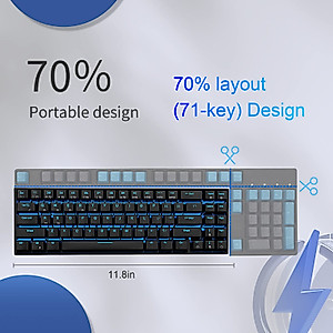 RK ROYAL KLUDGE RK71 Wireless Mechanical Keyboard 70% 71 Keys Bluetooth Tenkeyless USB Wired Compact Keyboard Portable Gaming/Office with Stand-Alone Arrow Keys for Windows MacOS(Black-Brown Switch)
