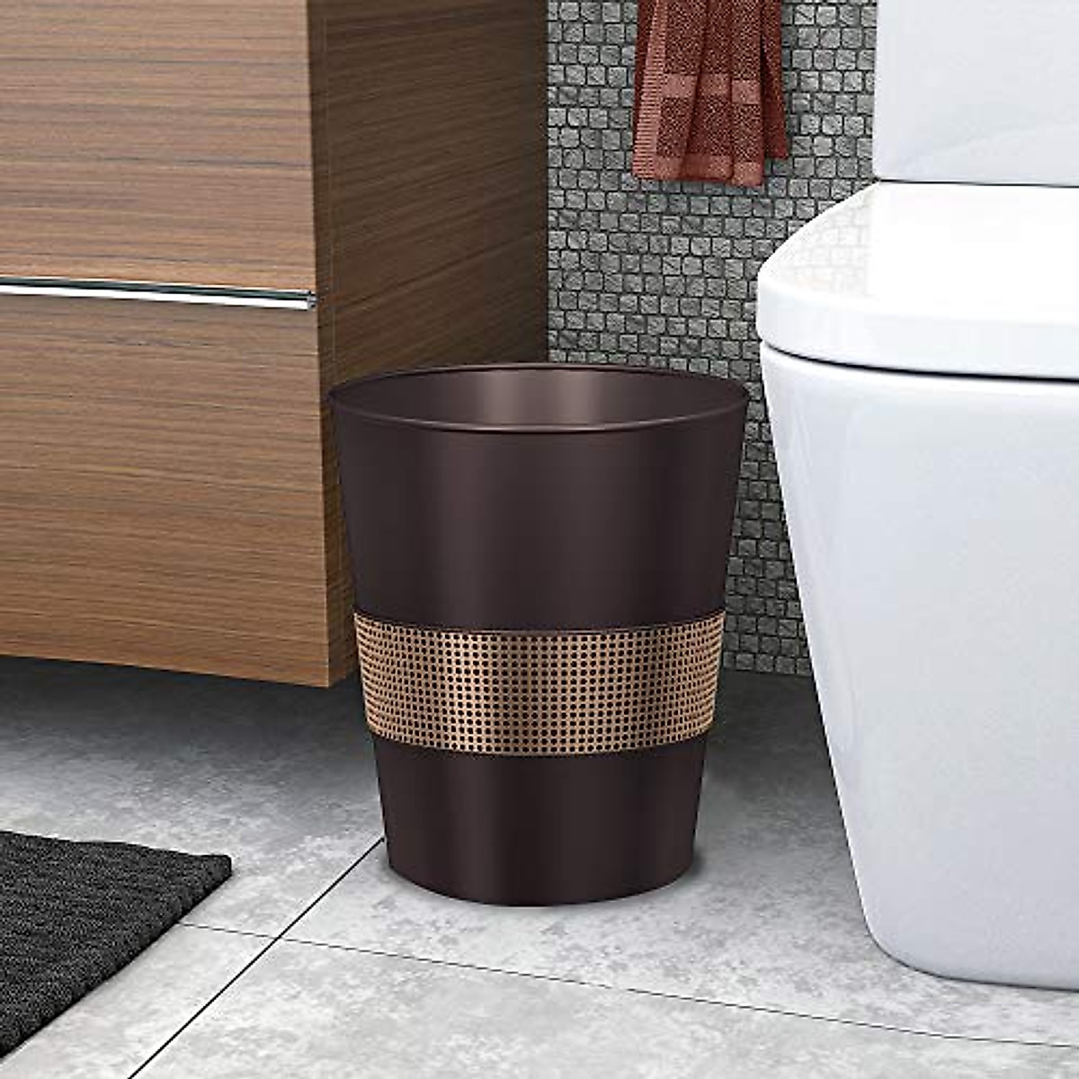 nu steel Nusteel Selma Decorative Steel Small Trash Can Wastebasket, Garbage Container Bin for Bathrooms, Powder Rooms, Kitchens, Home Offices-Copper & Oil Bronze, Large, Oil Rubbed Bronze & Copper