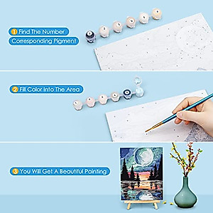 Ninonly 4 Pack Paint by Number for Adults Framed Canvas, DIY Arts and Crafts for Adults Beginner with Wooden Easel, Paint Brushes, Acrylic Paint Set for Home Wall Decor, 9 * 12 Inch