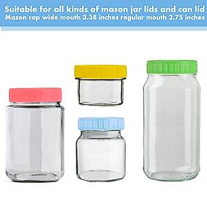 14 Pack 7 Wide Mouth & 7 Regular Mouth Mason Jar Lids, Suitable for Ball, Kerr and More, with Silicone Rings, Leak proof Plastic Storage Cap, 86mm &70mm, Reusable Jar Lid Tops, Colored Caps for Mason