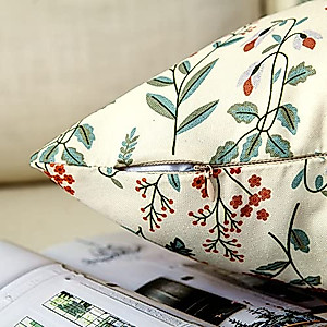 KWOS Set of 2 Outdoor Waterproof Pillow Covers 18x18 Inch, Rustic Country Style Farmhouse Floral Pattern Decorative Cushion Covers for Patio Furniture Garden Outdoor Decor Rattan Chair Sofa, Beige