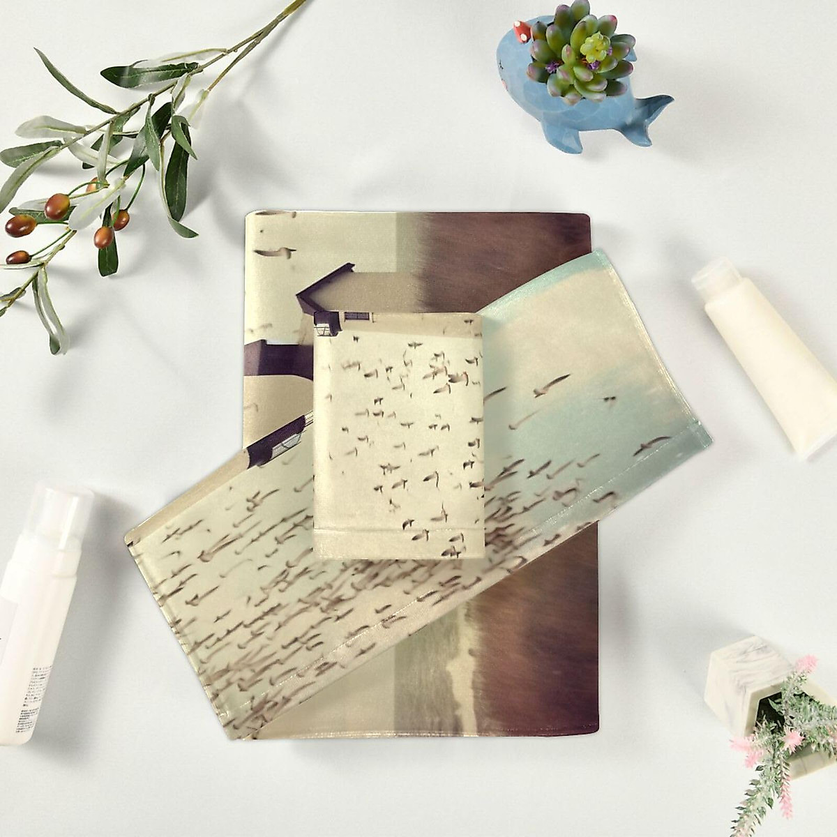 Flradish Lighthouse Towels 3 Pack Bath Towels for Bathroom Set Soft Cotton Highly Absorbent Lightweight & Quickdry Towel Set 1 Bath Towel,1 Hand Towel,1 Washclothe