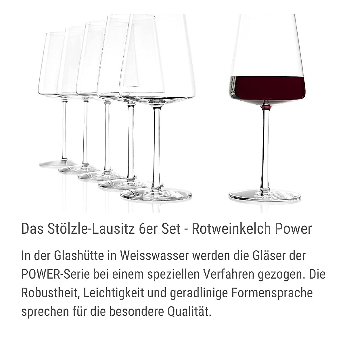 Stölzle Lausitz Power Red Wine Glasses 517 ml, Set of 6 Red Wine Glasses, Dishwasher-Safe, Lead-Free Crystal Glass, Elegant and Shatter-Resistant