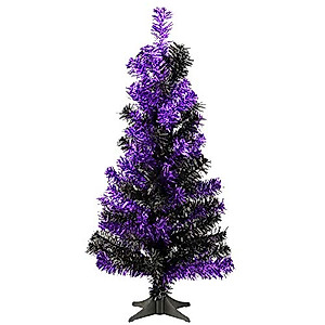 National Tree Company Tinsel Tree, Black, Purple, Halloween Collection, 24 in